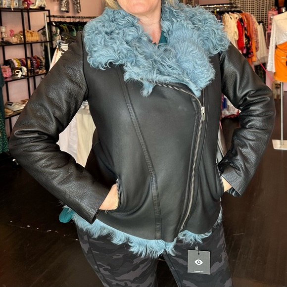 Veda | Jackets & Coats | Veda Leather Jacket With Teal Shearling | Poshmark